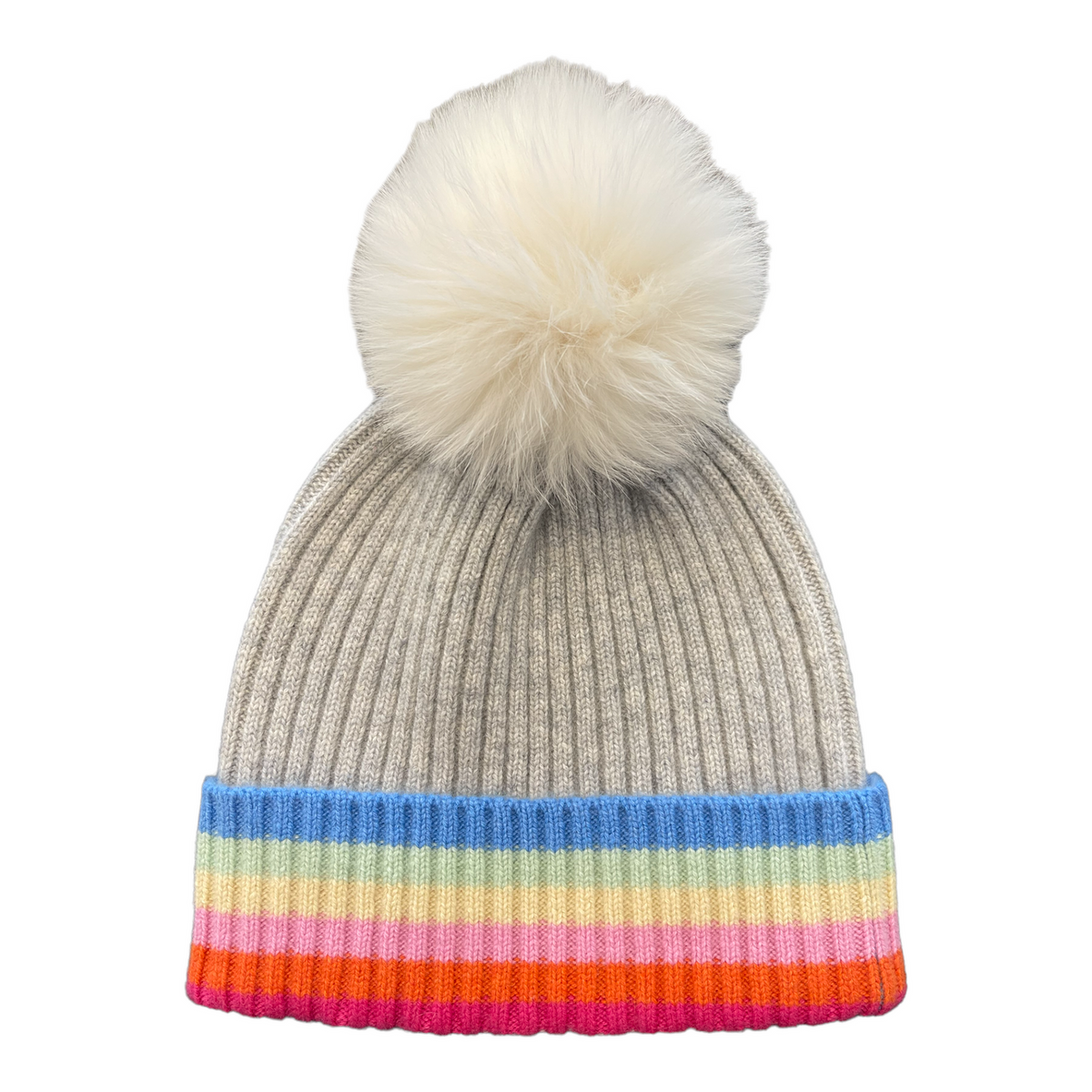 Rainbow Tipped Hat with Fox Pompom- Ash – The Little House Shop